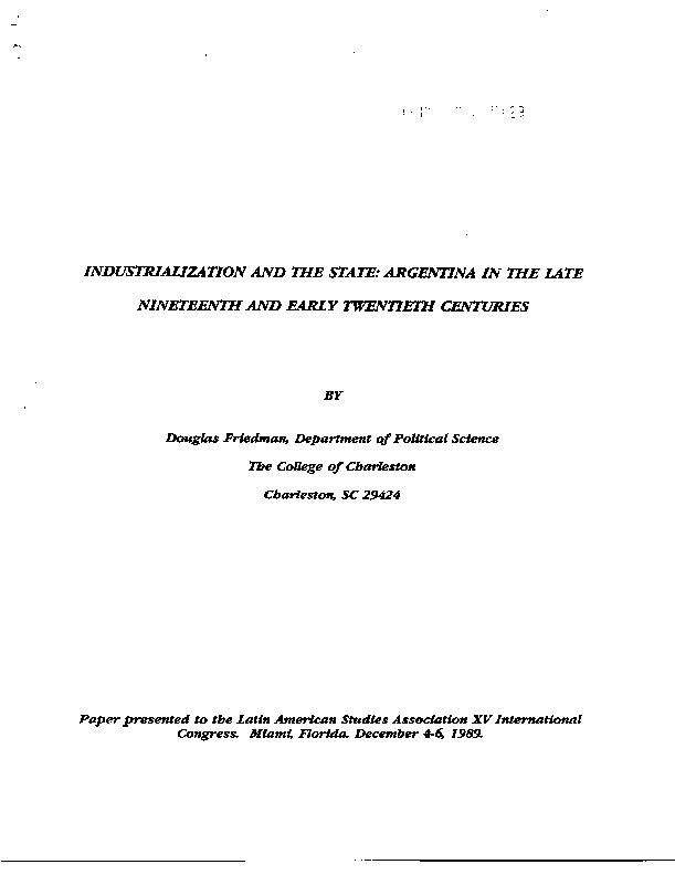 (PDF) INDUSTRIALIZATION AND THE STATE: ARGENTINA IN THE LATE NINETEENTH ...