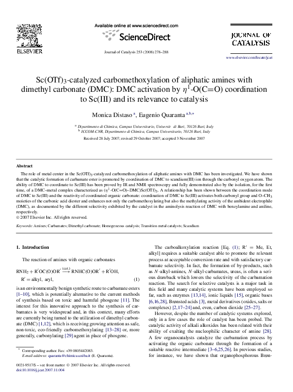 (PDF) Sc(OTf)3-catalyzed carbomethoxylation of aliphatic amines with ...