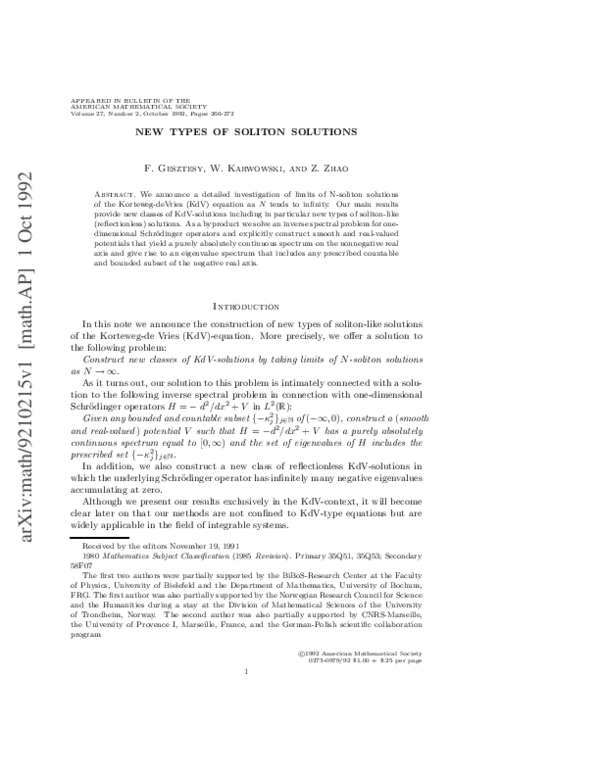 (PDF) New Types of Soliton Solutions (PDF) New Types of Soliton Solutions