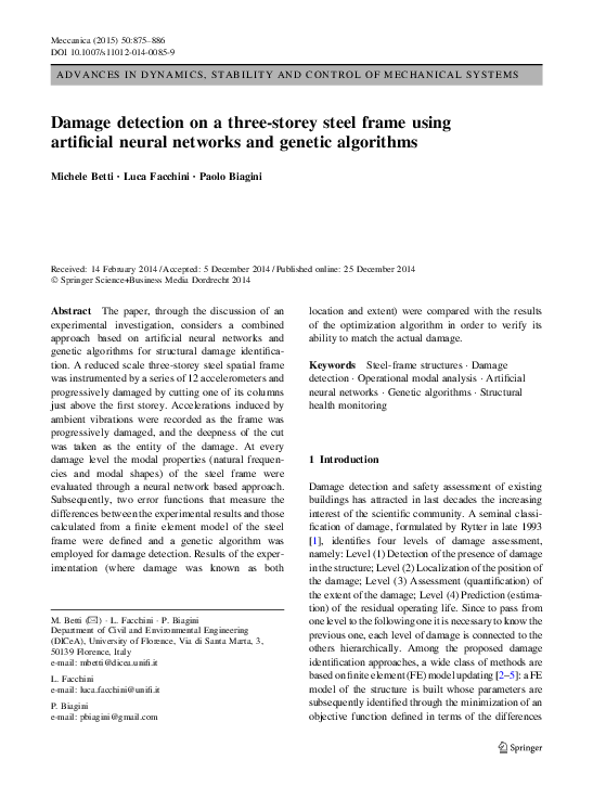 (PDF) Damage detection on a three-storey steel frame using artificial ...