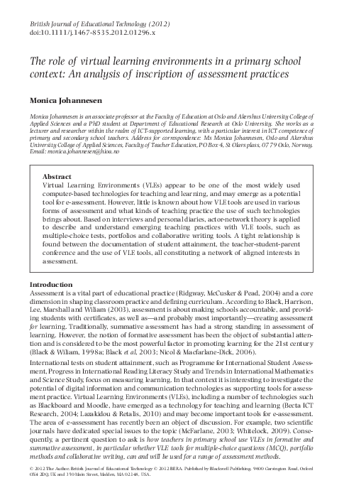 (PDF) The role of virtual learning environments in a primary school context: An analysis of ...