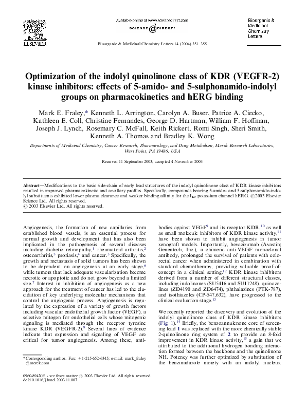 (PDF) Optimization of the indolyl quinolinone class of KDR (VEGFR-2 ...