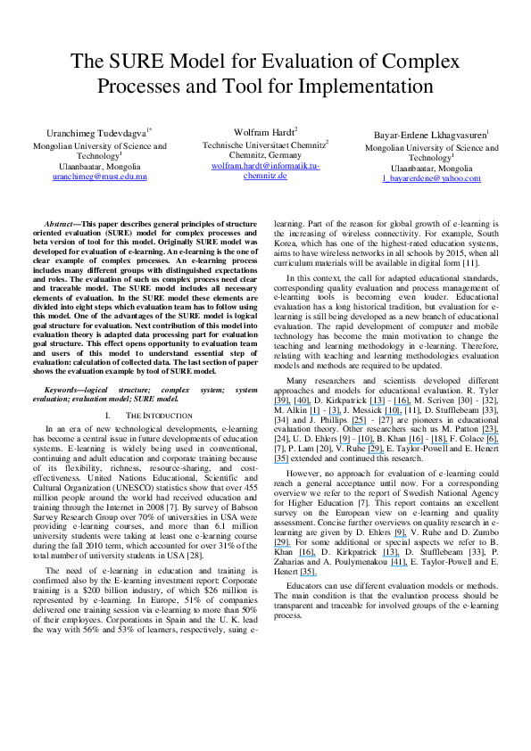 (PDF) The SURE Model for Evaluation of Complex Processes and Tool for ...