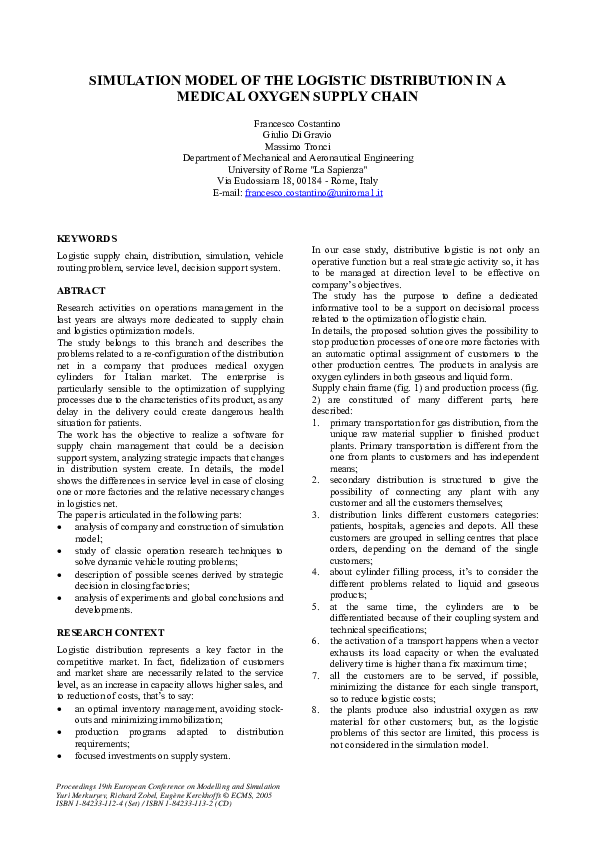 Pdf Simulation Model Of The Logistic Distribution In A Medical Oxygen