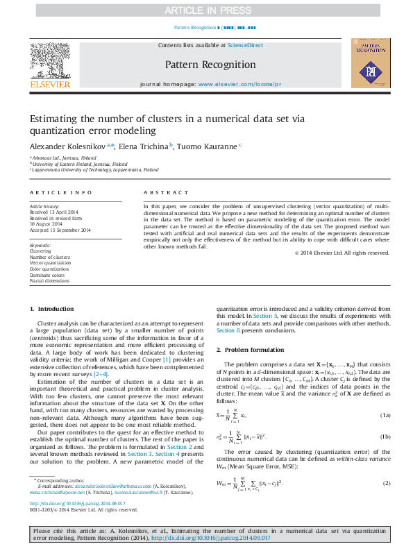 Pdf Estimating The Number Of Clusters In A Numerical Data Set Via