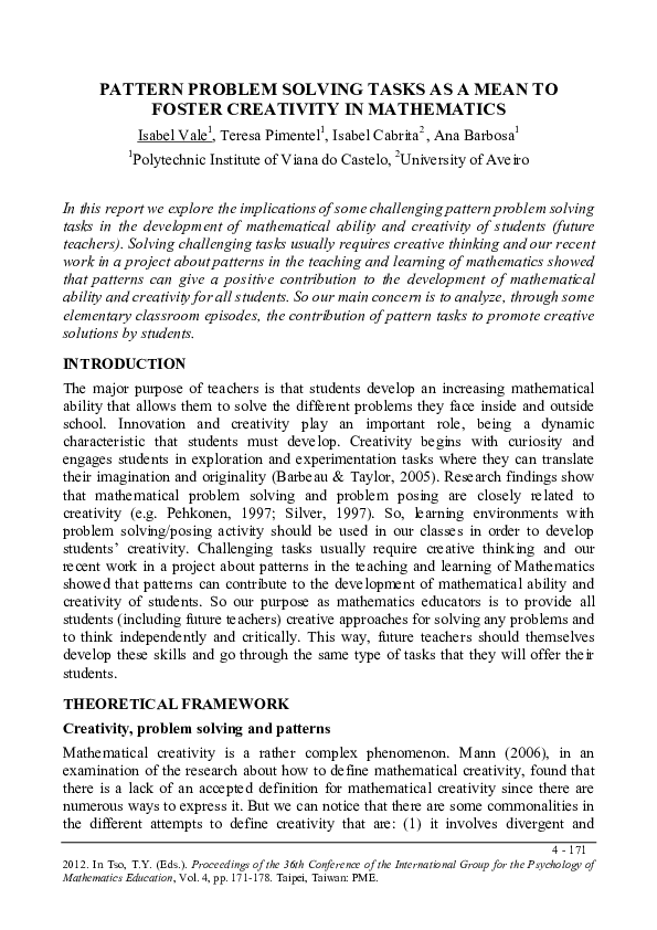(PDF) PATTERN PROBLEM SOLVING TASKS AS A MEAN TO FOSTER CREATIVITY IN ...