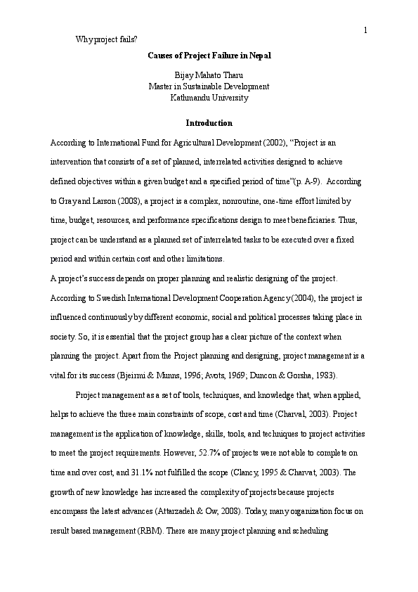 (DOC) Causes of Project Failure in Nepal Bijay Mahato Tharu Master in ...