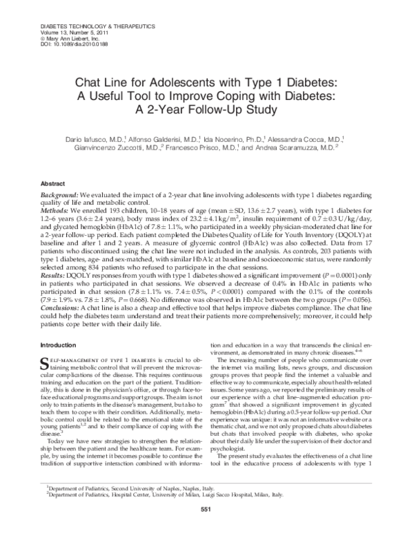 (PDF) Chat Line for Adolescents with Type 1 Diabetes: A Useful Tool to ...