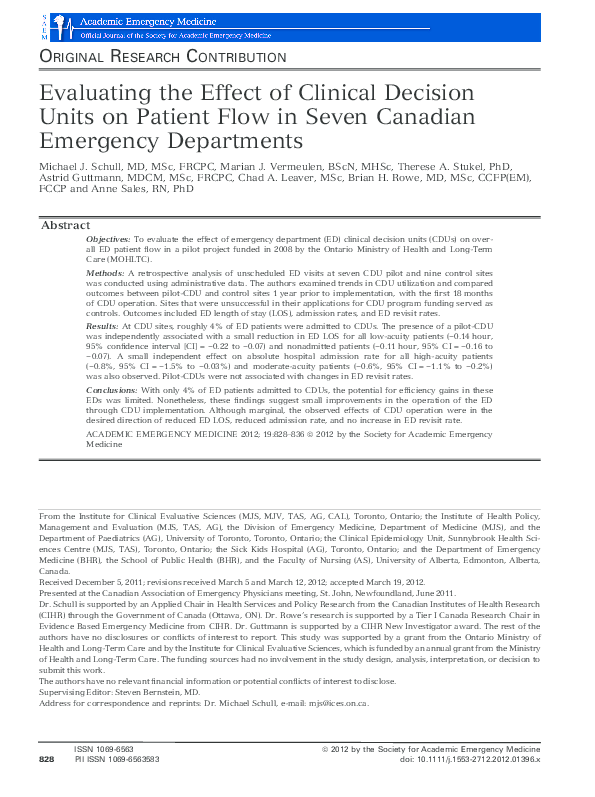 (PDF) Evaluating the Effect of Clinical Decision Units on Patient Flow ...