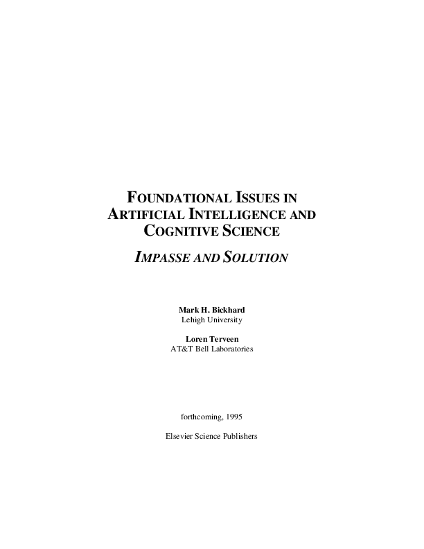 (PDF) Foundational issues in artificial intelligence and cognitive science: Impasse and solution