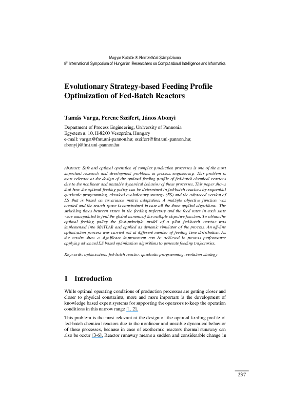 (PDF) Evolutionary Strategy based Feeding Profile Optimization of Fed-batch Reactors