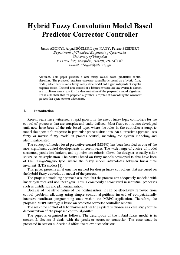 Pdf Hybrid Fuzzy Convolution Model Based Predictor Corrector Controller