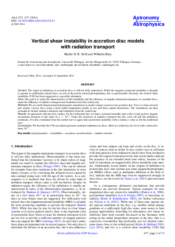 (PDF) Vertical shear instability in accretion disc models with ...