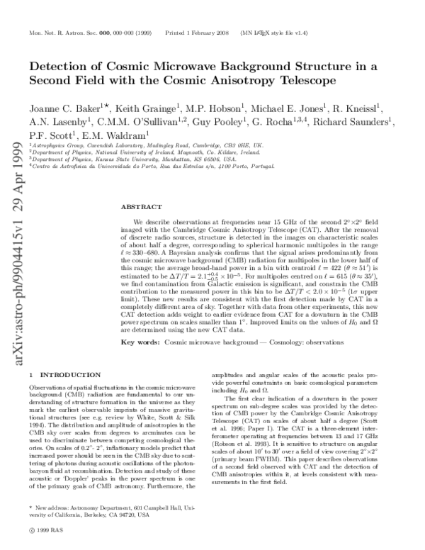 (PDF) Detection of cosmic microwave background structure in a second ...