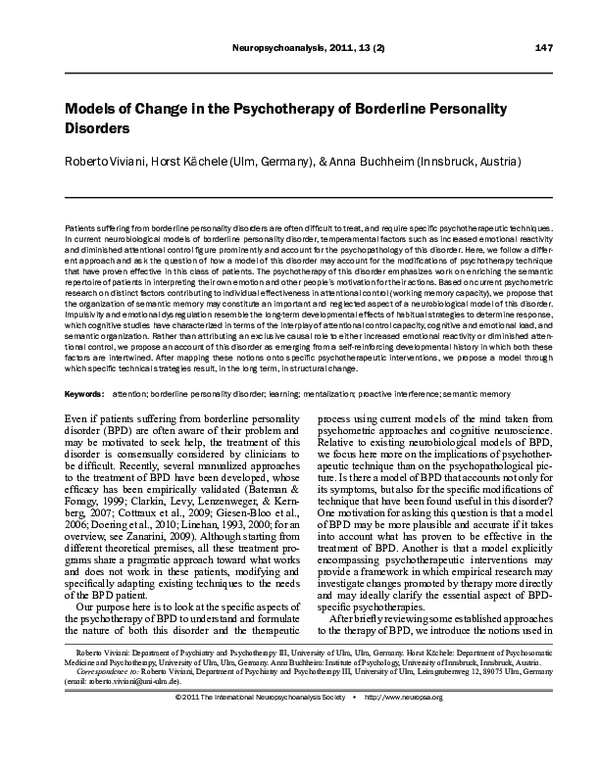 (PDF) Models of Change in the Psychotherapy of Borderline Personality ...