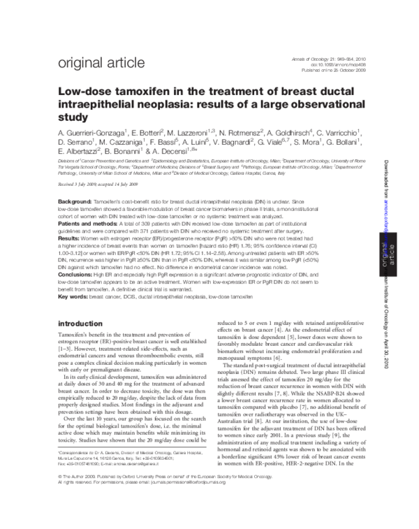 (PDF) Low-dose tamoxifen in the treatment of breast ductal ...