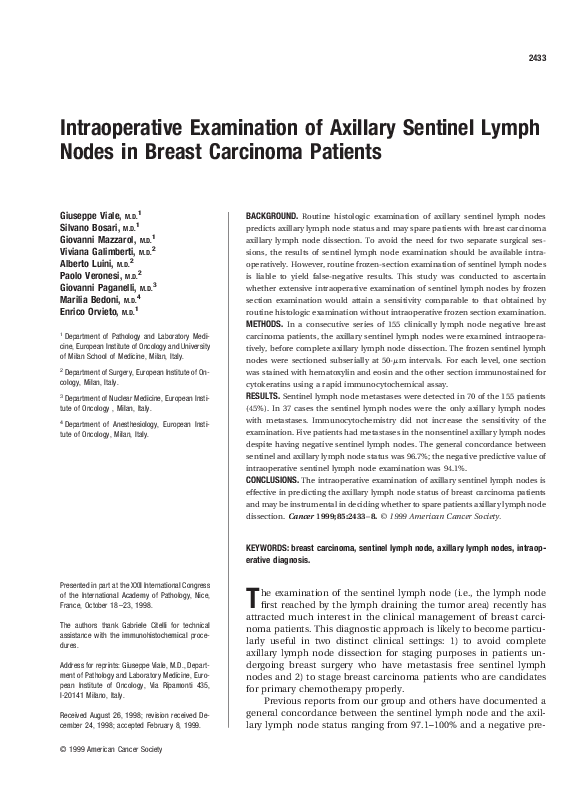 (PDF) Intraoperative examination of axillary sentinel lymph nodes in ...