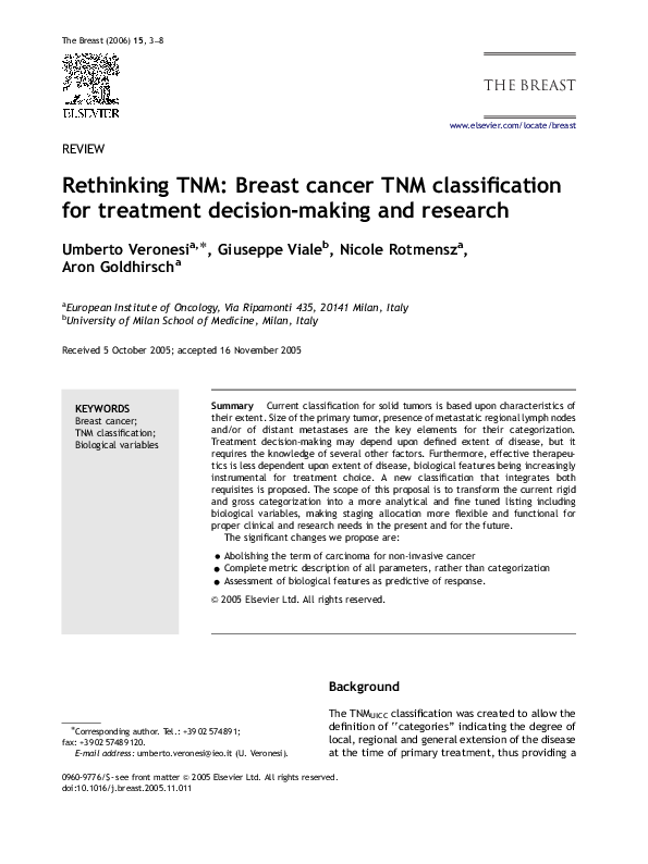 (PDF) Rethinking TNM: Breast cancer TNM classification for treatment ...