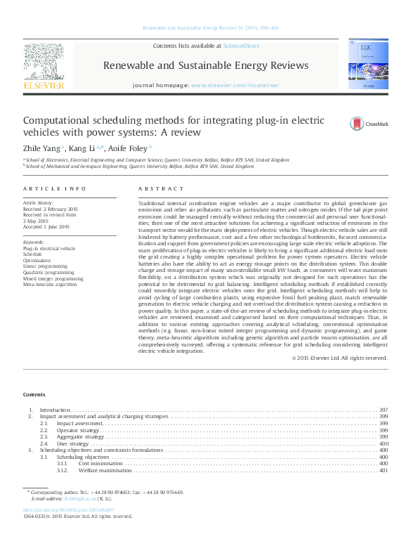 Pdf Computational Scheduling Methods For Integrating Plug In Electric 1146