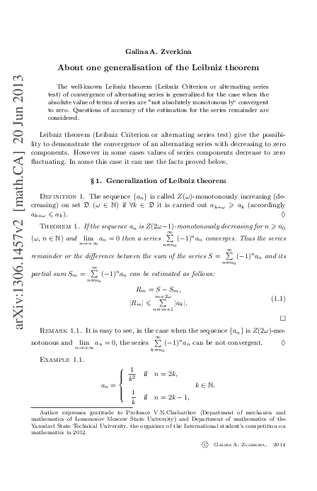 (PDF) About one generalisation of the Leibniz theorem