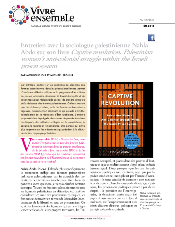 Entretien avec la sociologue palestinienne Nahla Abdo sur son livre Captive revolution ...
