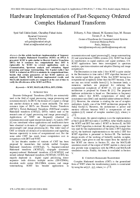 Pdf Hardware Implementation Of Fast Sequency Ordered Complex Hadamard Transform 9080