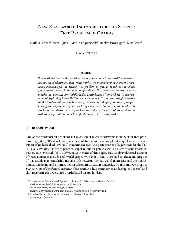 Pdf New Real World Instances For The Steiner Tree Problem In Graphs