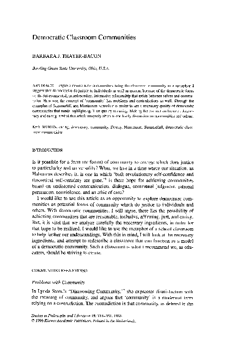 (PDF) Democratic classroom communities
