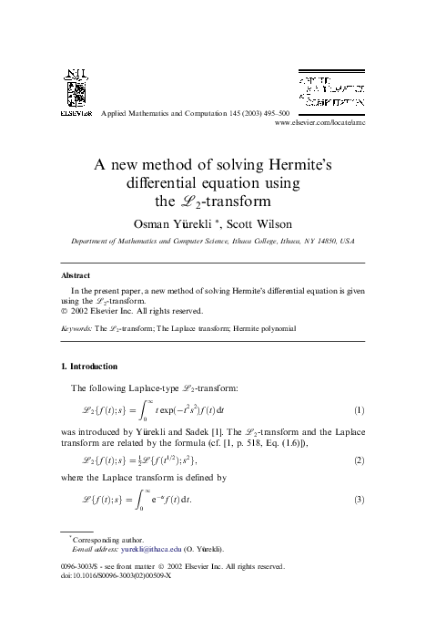(PDF) A new method of solving Hermite’s differential equation using the -transform