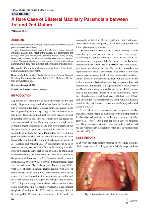 (PDF) A Rare Case of Bilateral Maxillary Paramolars between 1st and 2nd ...