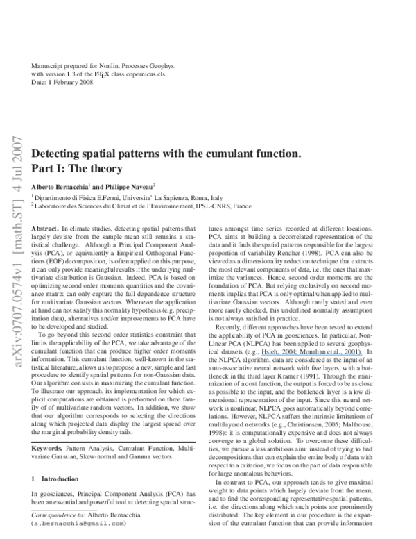 (PDF) Detecting spatial patterns with the cumulant function – Part 1: The theory
