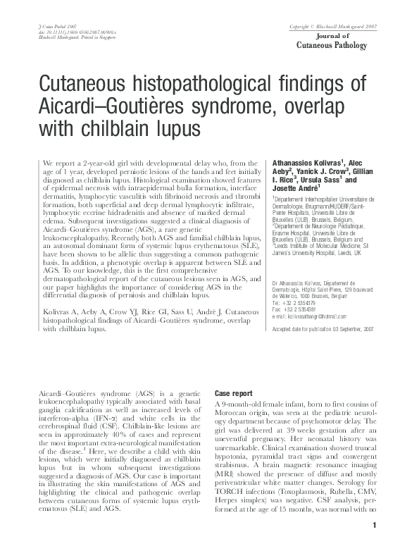 (PDF) Cutaneous histopathological findings of AicardiGoutires syndrome ...