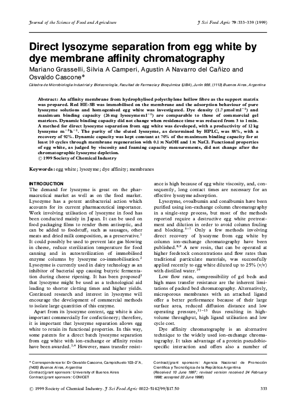 (PDF) Direct lysozyme separation from egg white by dye membrane ...