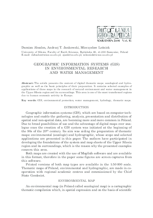 (PDF) Geographic Information Systems (GIS) in Environmental Research and Water Management