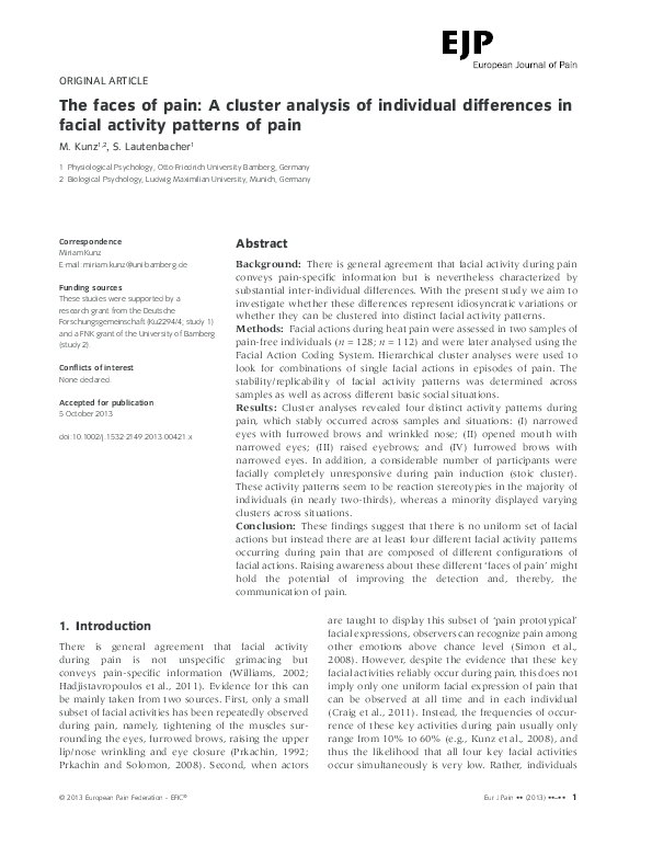 (PDF) The faces of pain: A cluster analysis of individual differences ...