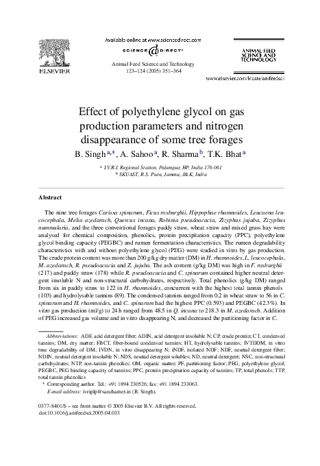 (PDF) Effect of polyethylene glycol on gas production parameters and ...
