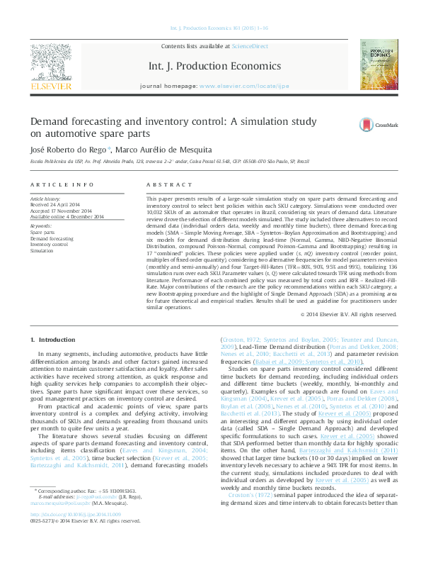 (PDF) Demand forecasting and inventory control: A simulation study on ...