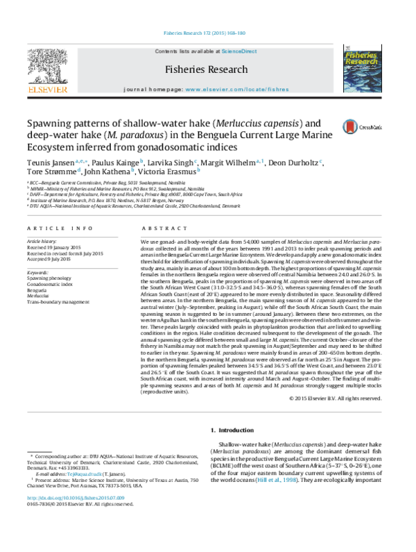 (PDF) Spawning patterns of shallow-water hake (Merluccius capensis) and ...