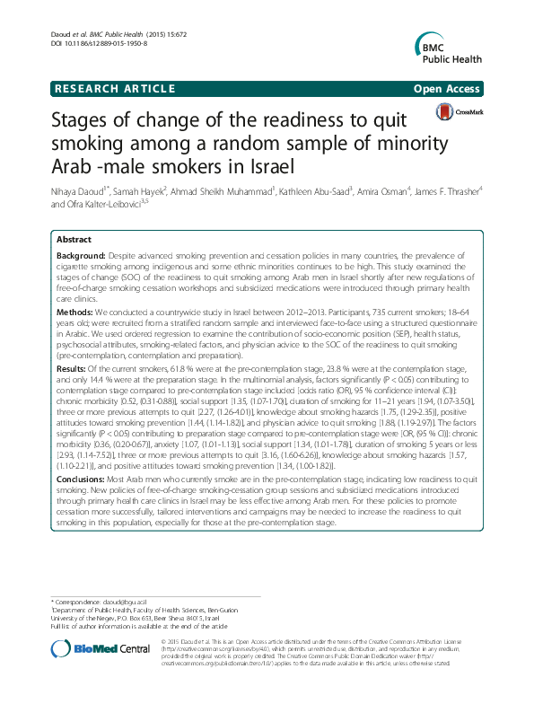 (PDF) Stages of change of the readiness to quit smoking among a random ...