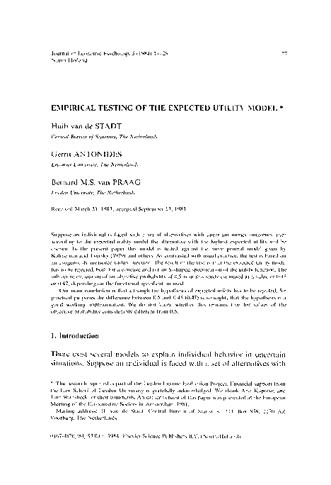 Pdf Empirical Testing Of The Expected Utility Model