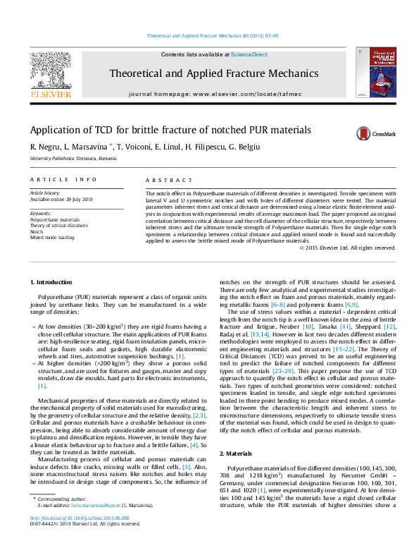 (PDF) TCD Analysis of Brittle Fracture in Notched Polyurethane