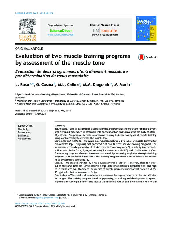 (PDF) ScienceDirect Evaluation of two muscle training programs by ...