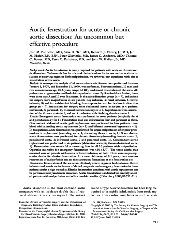 (PDF) Aortic fenestration for acute or chronic aortic dissection: An ...