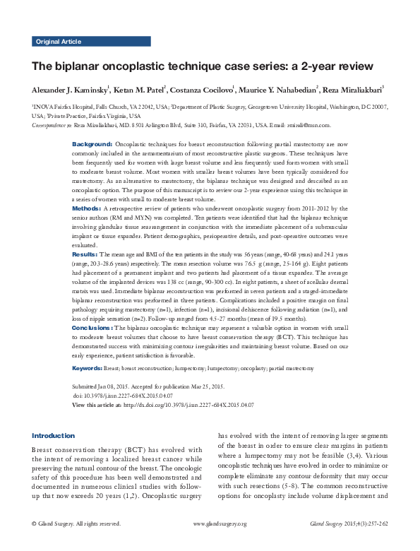 (PDF) The biplanar oncoplastic technique case series: a 2-year review