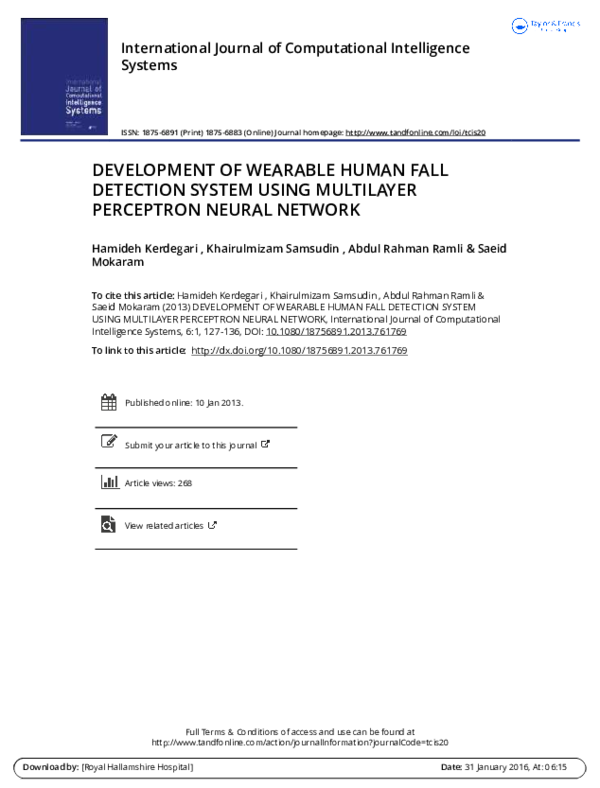 Pdf Development Of Wearable Human Fall Detection System Using Multilayer Perceptron Neural Network