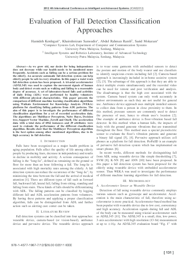 (PDF) Evaluation of fall detection classification approaches