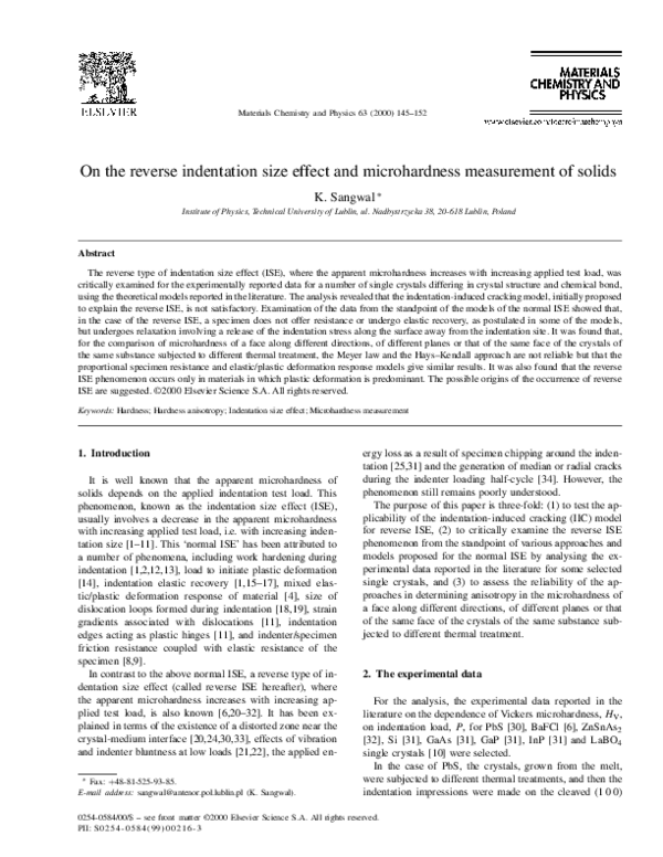 (PDF) On the reverse indentation size effect and microhardness measurement of solids