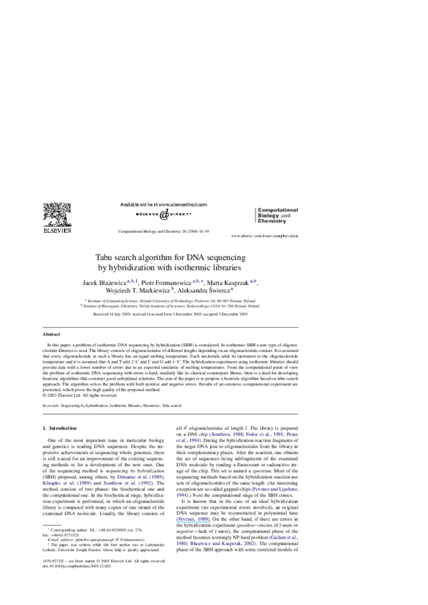 (PDF) Tabu search algorithm for DNA sequencing by hybridization with isothermic libraries