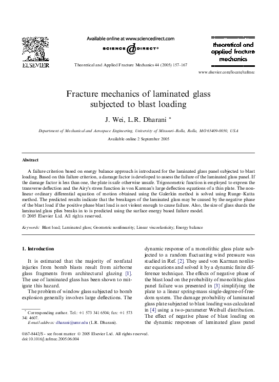 (PDF) Fracture mechanics of laminated glass subjected to blast loading