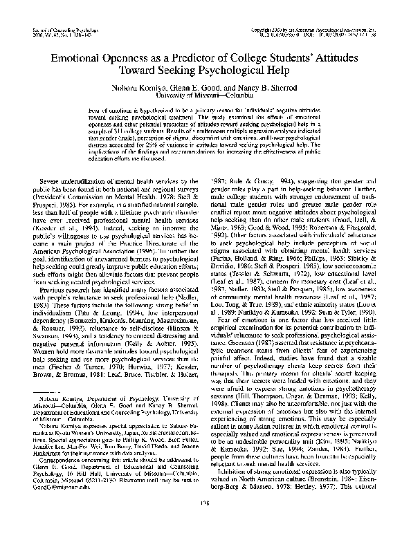 (PDF) Emotional openness as a predictor of college students' attitudes toward seeking ...